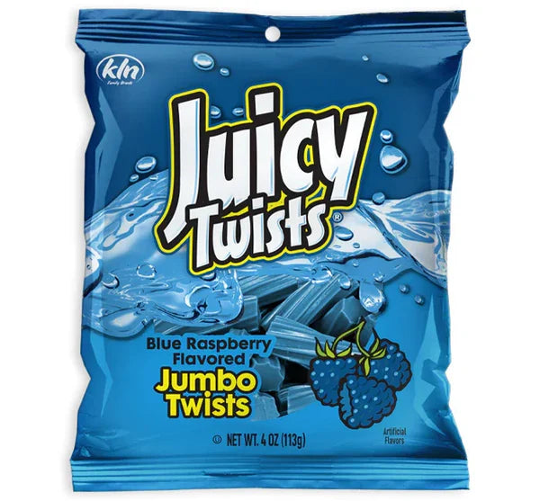 Juicy Twists Blue Raspberry Sour Bites Peg Bag 4oz X 12 Units // Exp 1
