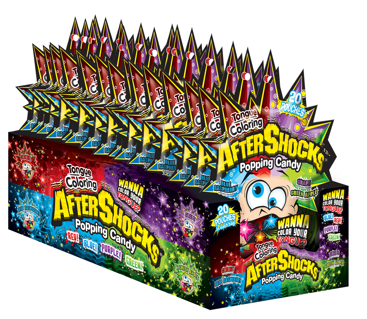 Aftershock Popping Candy Tongue Coloring 4 Flavors 1.06oz X 16 Units ...